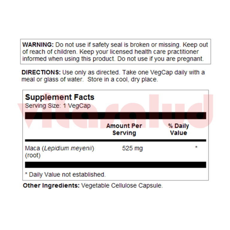 SOLARAY MACA 525MG 100 CAPS – Vitasalud
