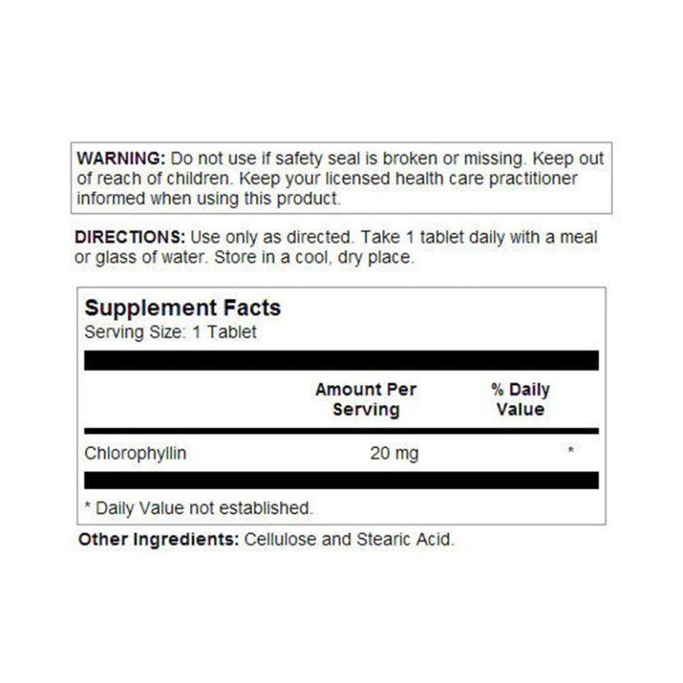 CLOROFILA 20MG KAL 100 TABLETAS – Vitasalud