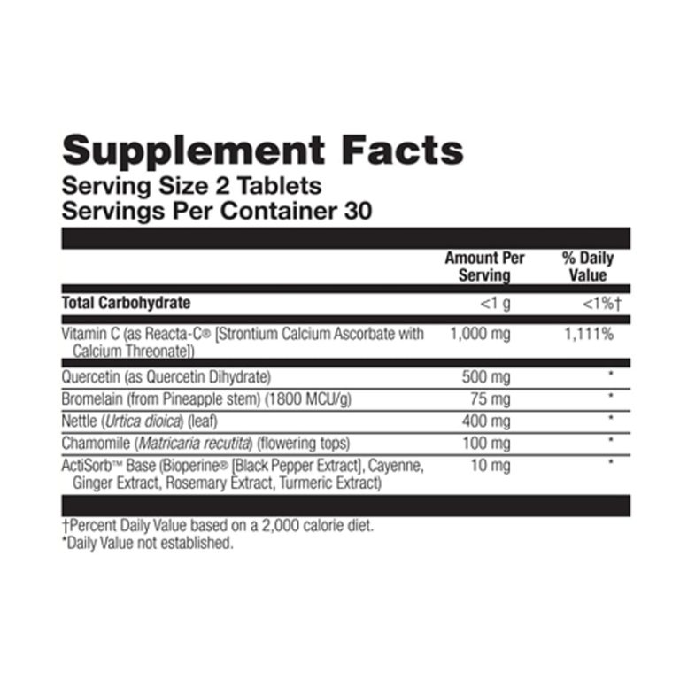 KAL QUERCETIN REACTA- C BROMELAIN 60 TABLETAS – Vitasalud