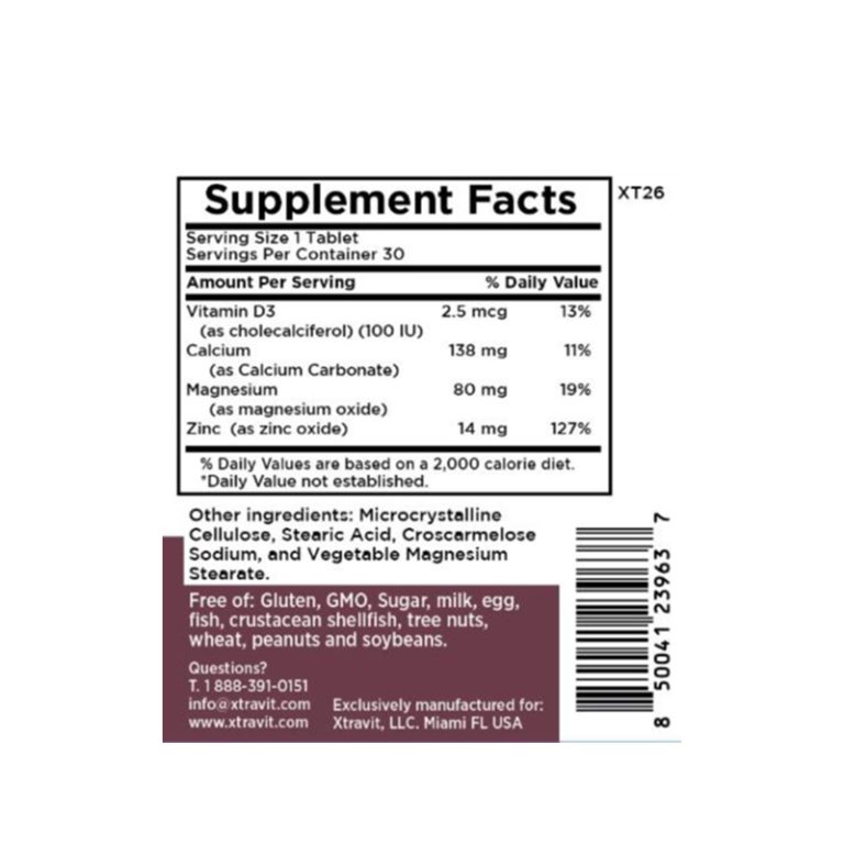 XTRAVIT CALCIUM MAGNESIUM VITAMIN D3 ZINC 30T – Vitasalud