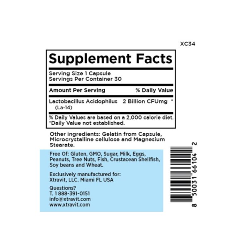 XTRAVIT PROBIOTICS LACTOBACILLUS ACIDOPHILUS 30C – Vitasalud