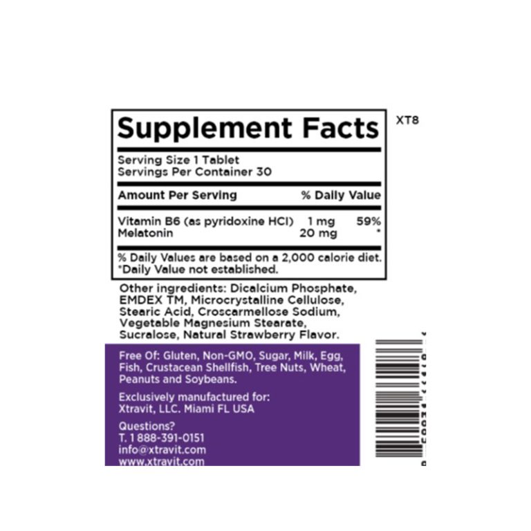 XTRAVIT MELATONIN WITH VITAMIN B6 20MG 30T – Vitasalud