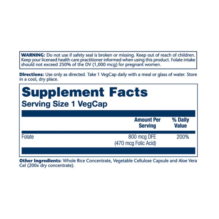SOLARAY FOLIC ACID 1360MCG 100T – Vitasalud